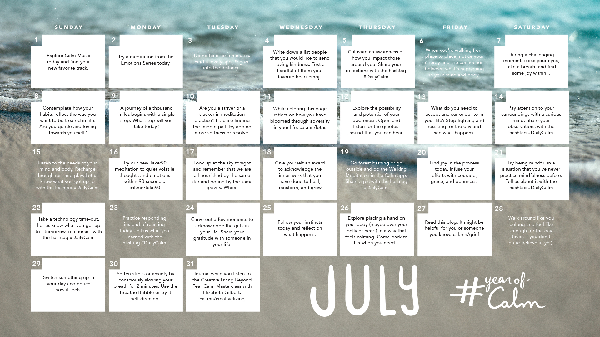 Courageously meet your life with July's Mindful Living Calendar — Calm Blog