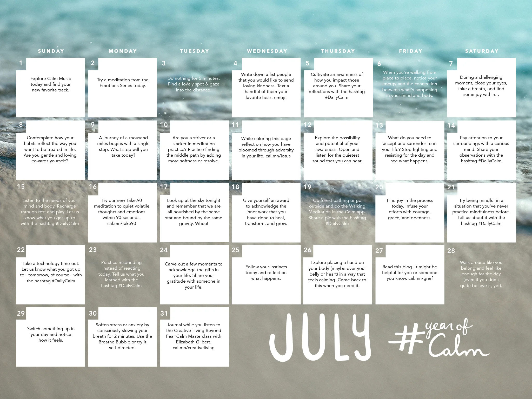 Courageously meet your life with July's Mindful Living Calendar — Calm Blog