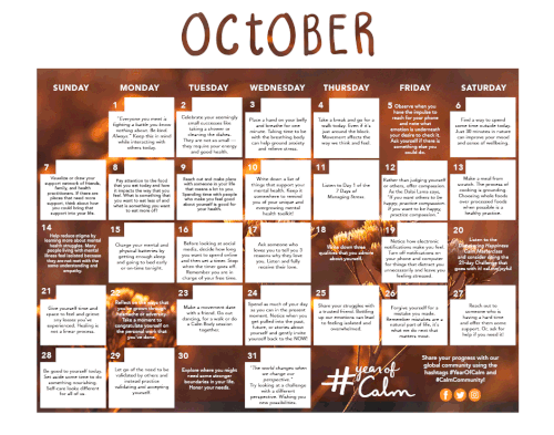 Take care of your mental health with October's mindful living calendar ...