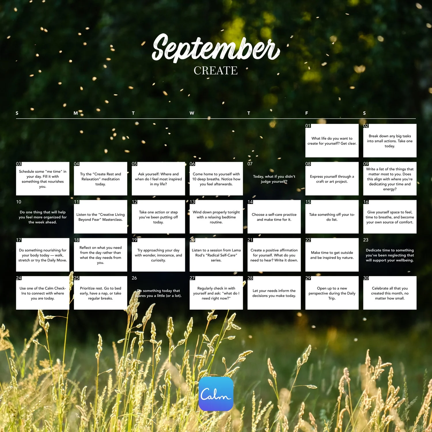 September 2023 Calm Calendar: creating your life, one small step at a ...