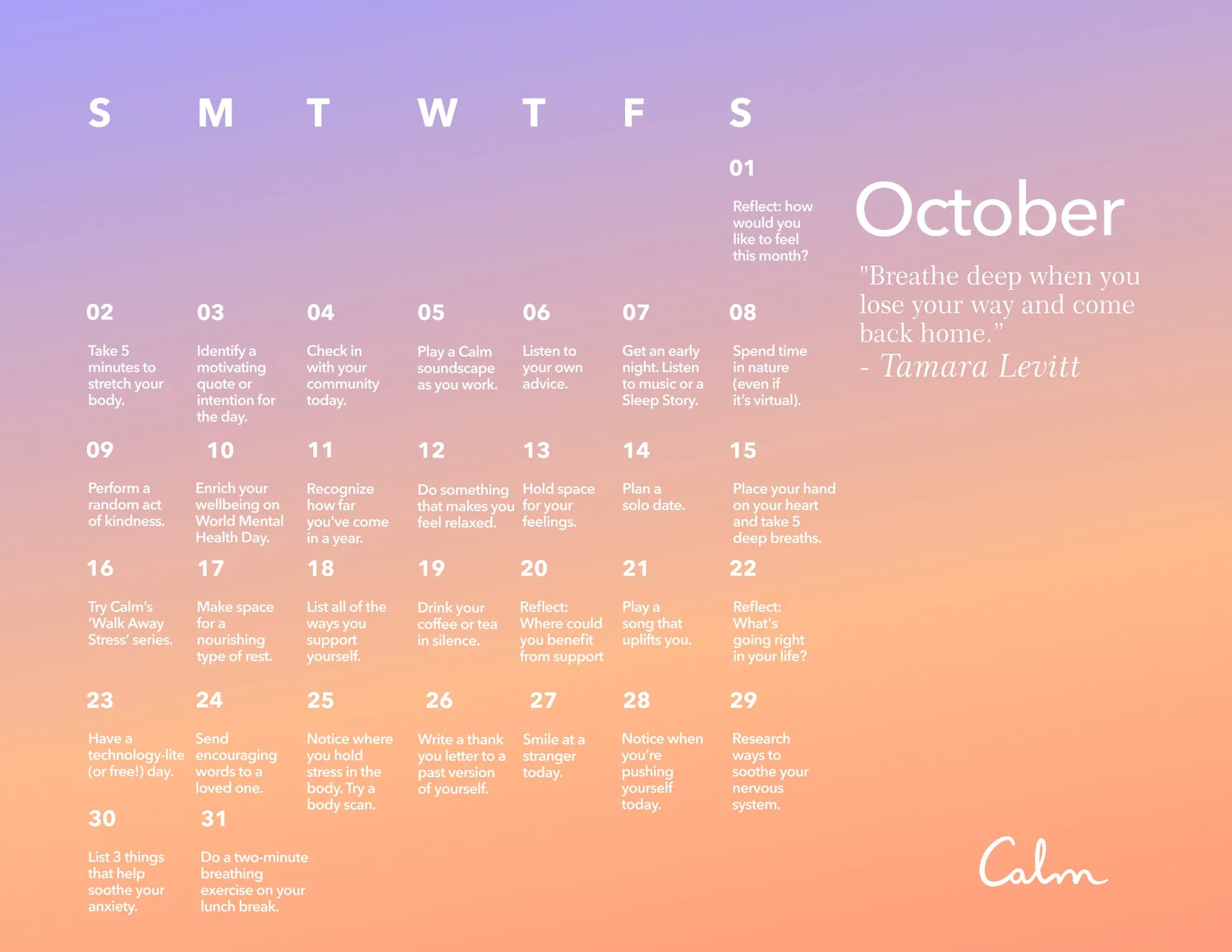 October 2022 Calm Calendar — Calm Blog