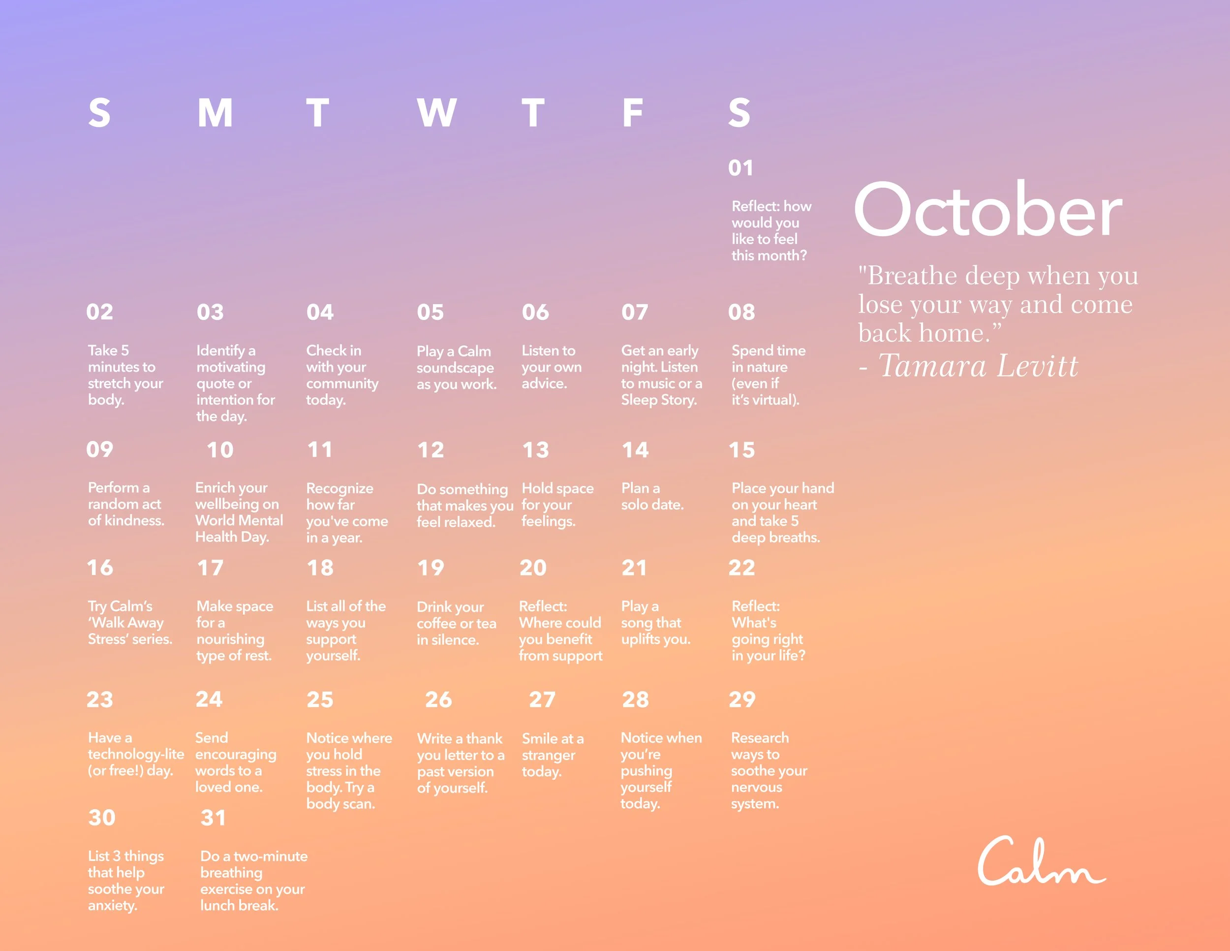 October 2022 Calm Calendar — Calm Blog