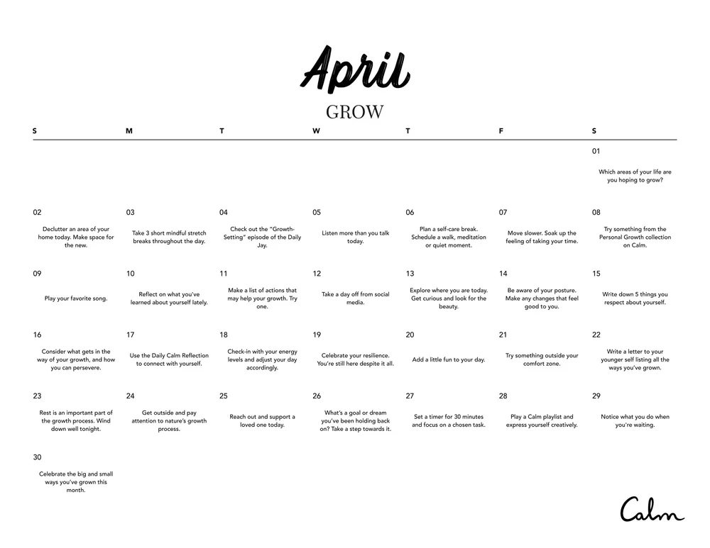 April 2023 Calm Calendar: growth happens one small step at a time ...