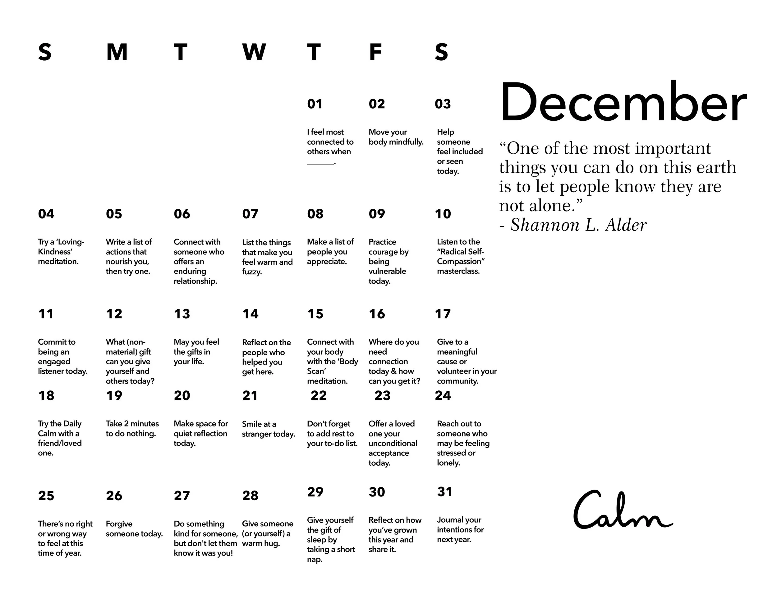 December 2022 Calm Calendar — Calm Blog