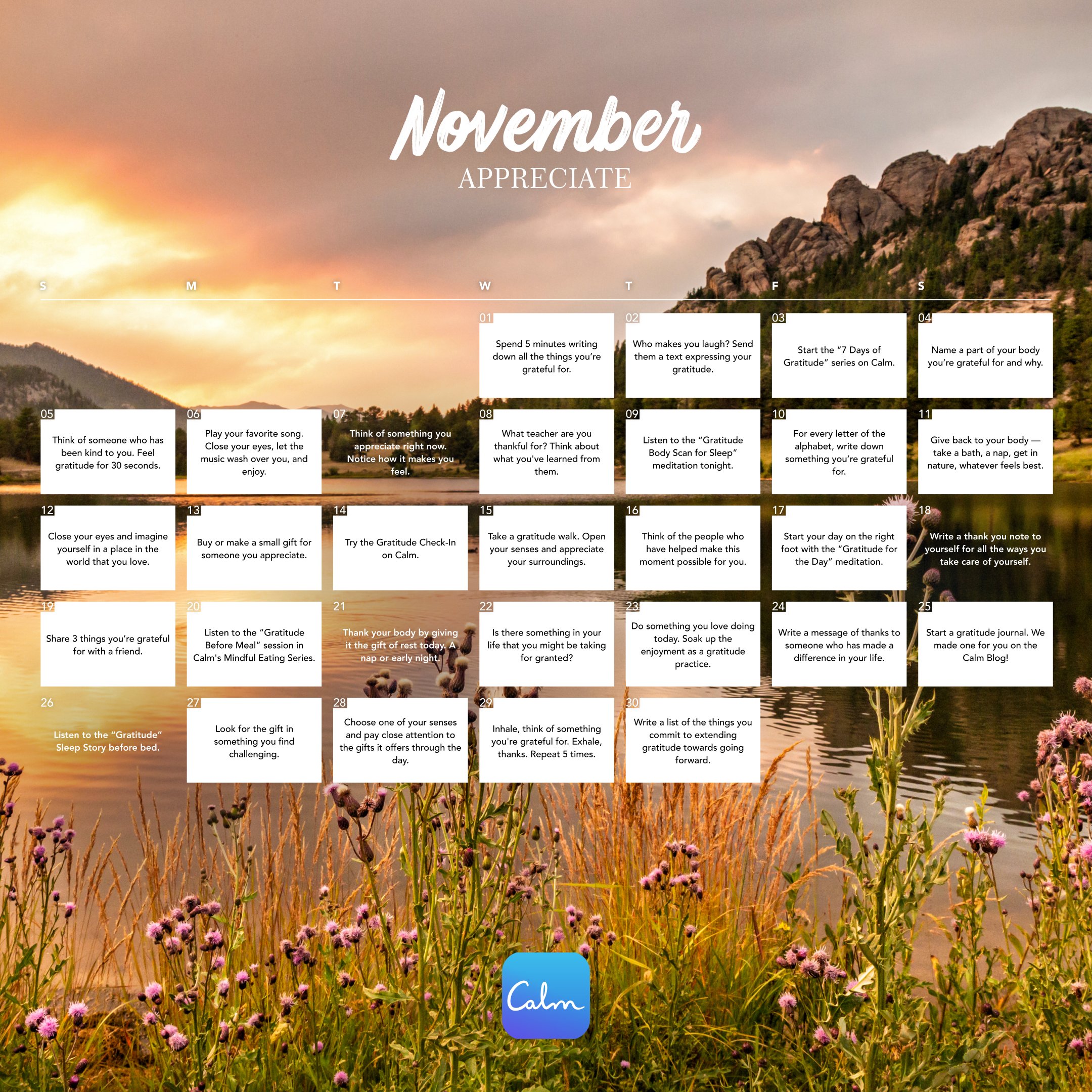 November 2023 Calm Calendar: How appreciating the small things can ...