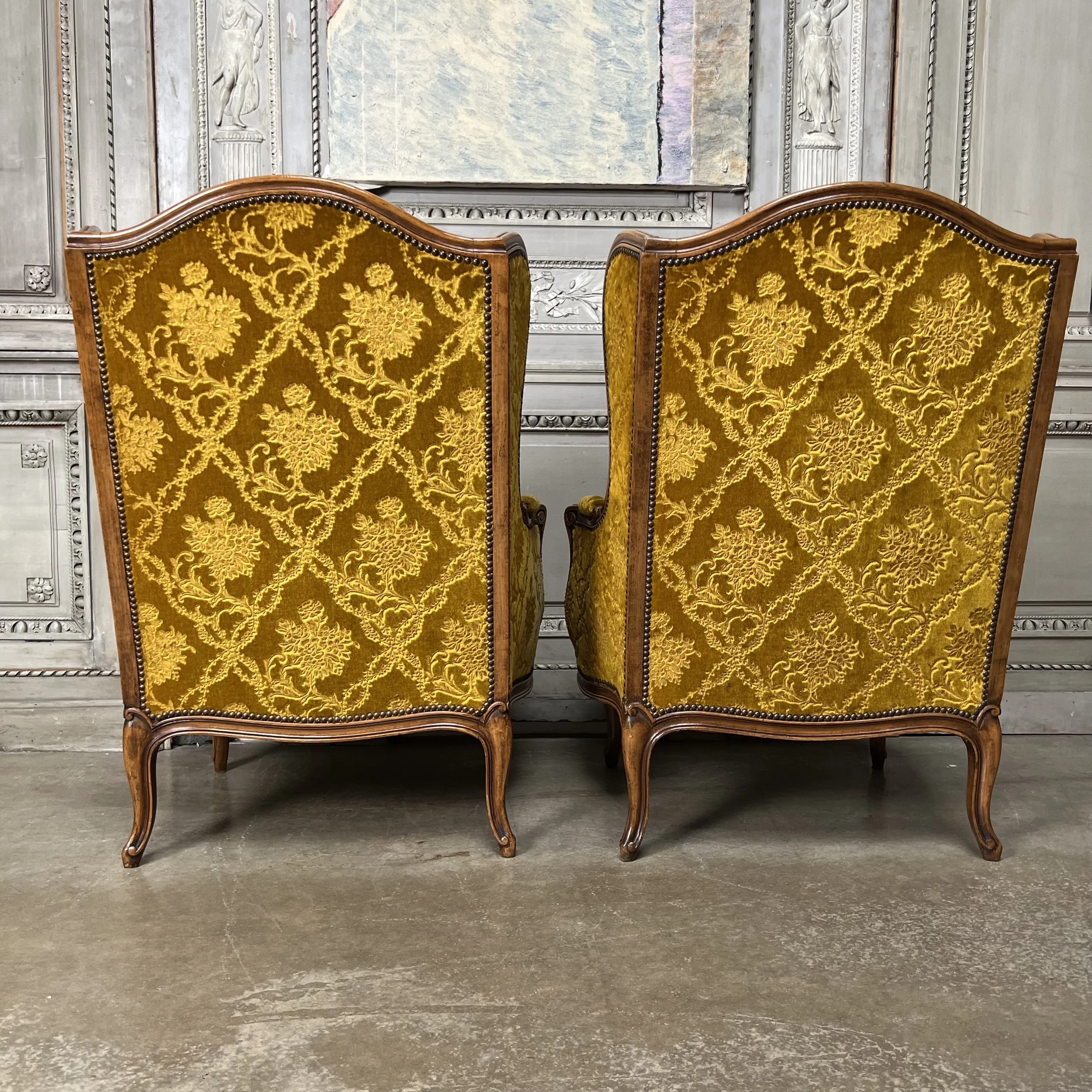 Large Pair of French Louis XV Style Walnut Wingback Chairs — EMBREE & LAKE