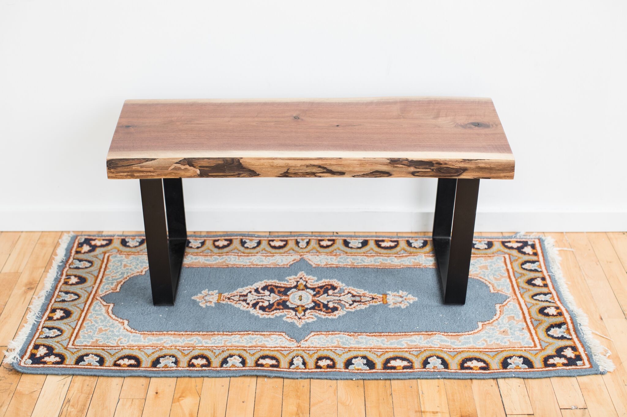 Live Edge Industrial Entryway Bench - Black Walnut Slab — Stockton Heritage