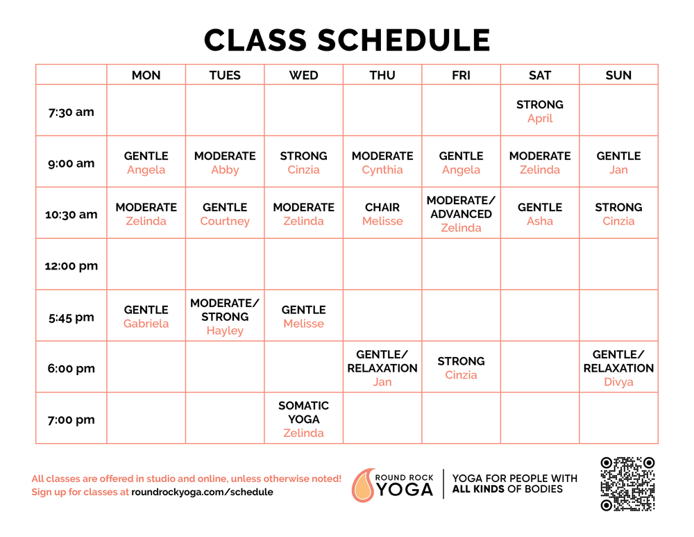 CLASS SCHEDULE — ROUND ROCK YOGA