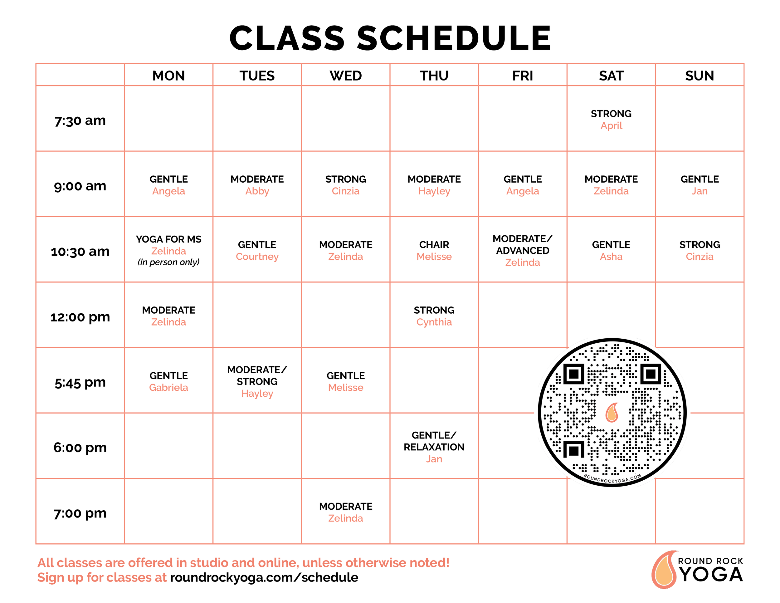 CLASS SCHEDULE — ROUND ROCK YOGA