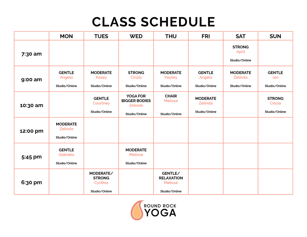 CLASS SCHEDULE — ROUND ROCK YOGA