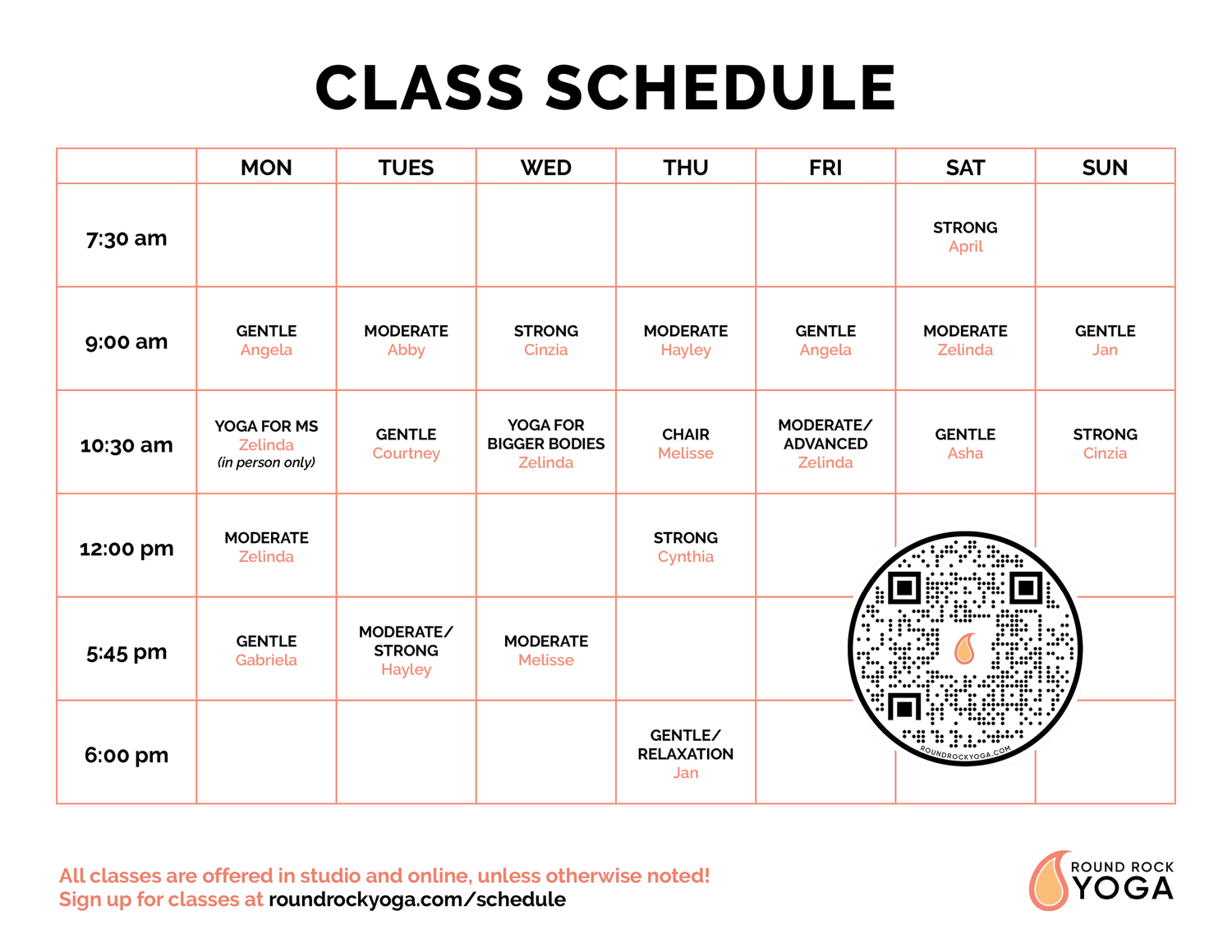 CLASS SCHEDULE — ROUND ROCK YOGA