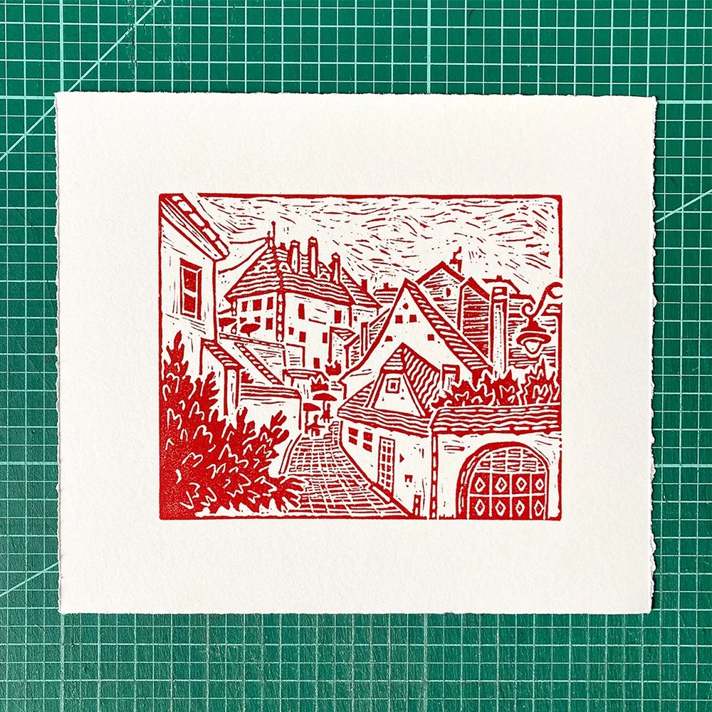 Sibiu Historic Center Linocut