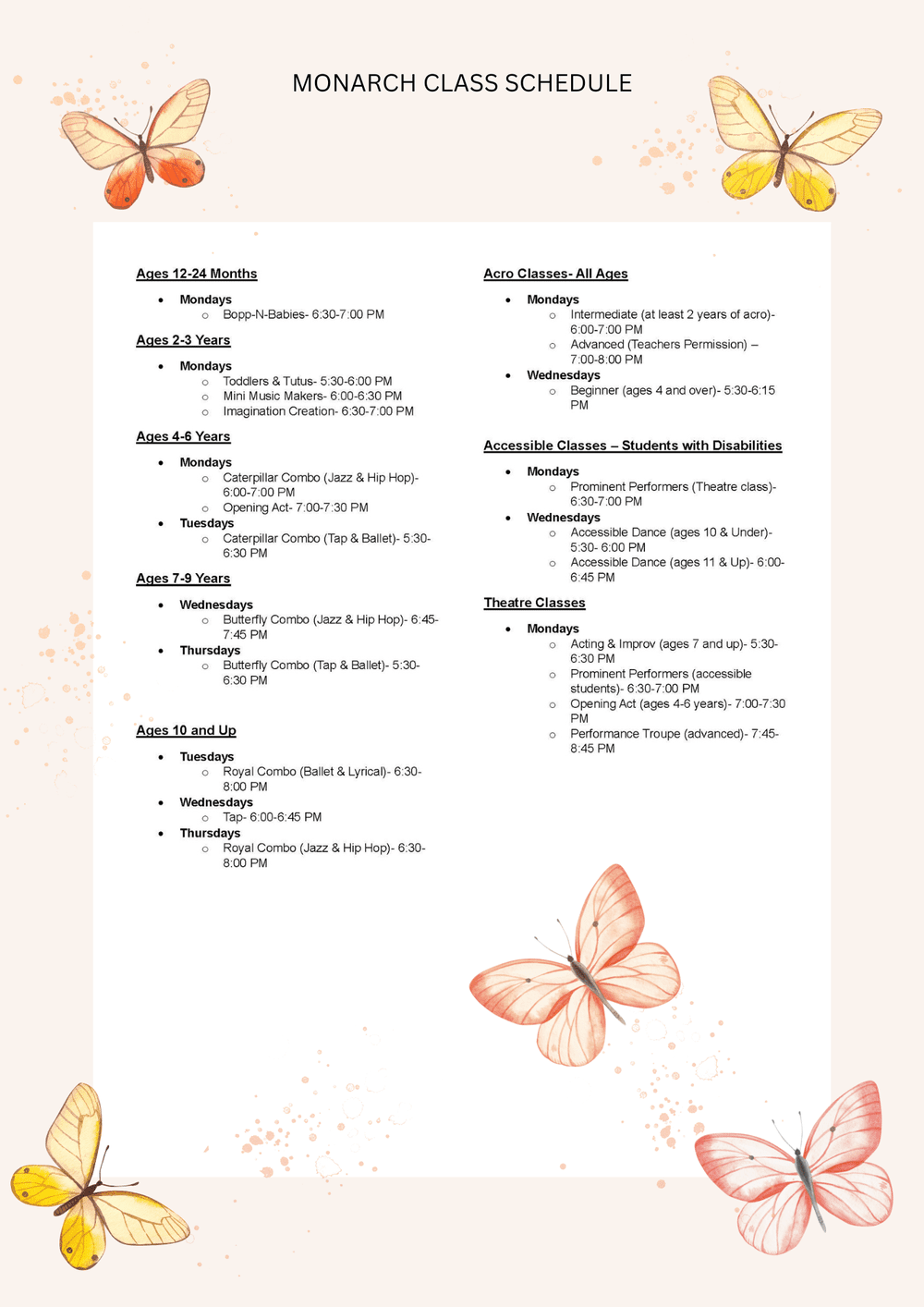 Fall Classes 23/24 — Monarch Conservatory