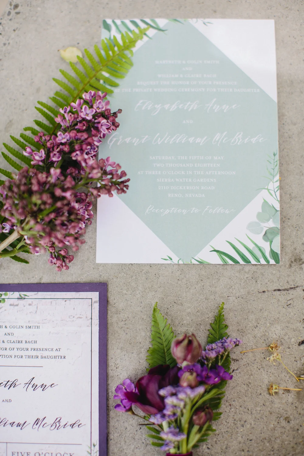 Purple And Green Wedding Invitations Modern