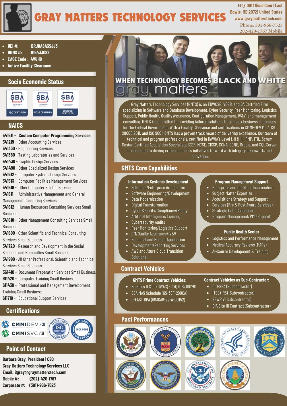 Woman-Veteran Owned Small Business 23 years in business. Services--Data Analytics, Reporting ...