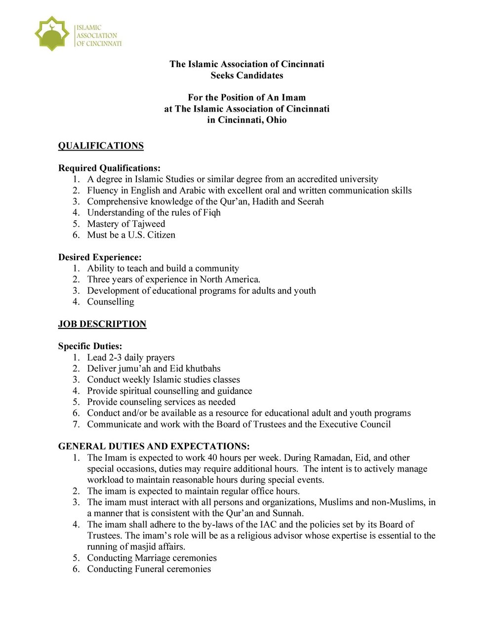 Careers — Clifton Mosque