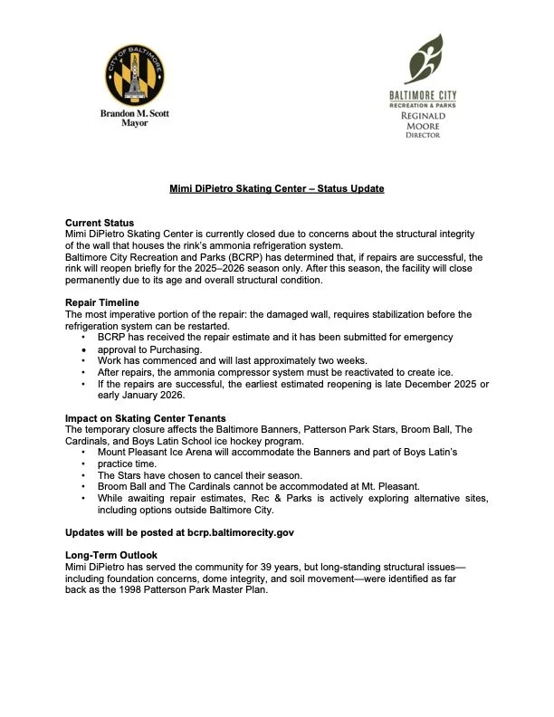 BCRP UPDATE: Mimi DiPietro Skating Center — Friends of Patterson Park