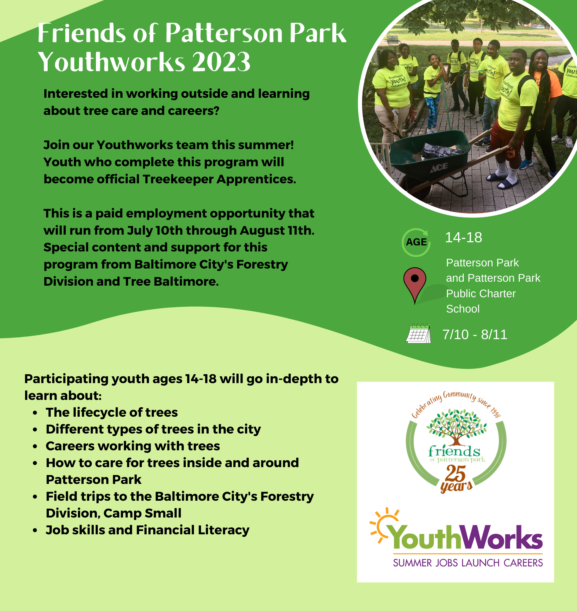 Youthworks positions available for Summer 2023! — Friends of Patterson Park
