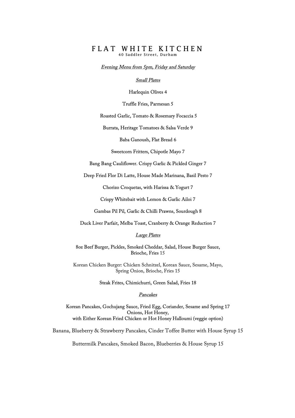 Dinner — Flat White Kitchen