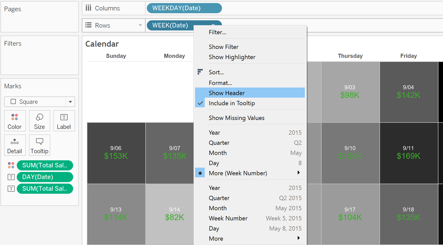 Create a Calendar Visual in Tableau — OneNumber