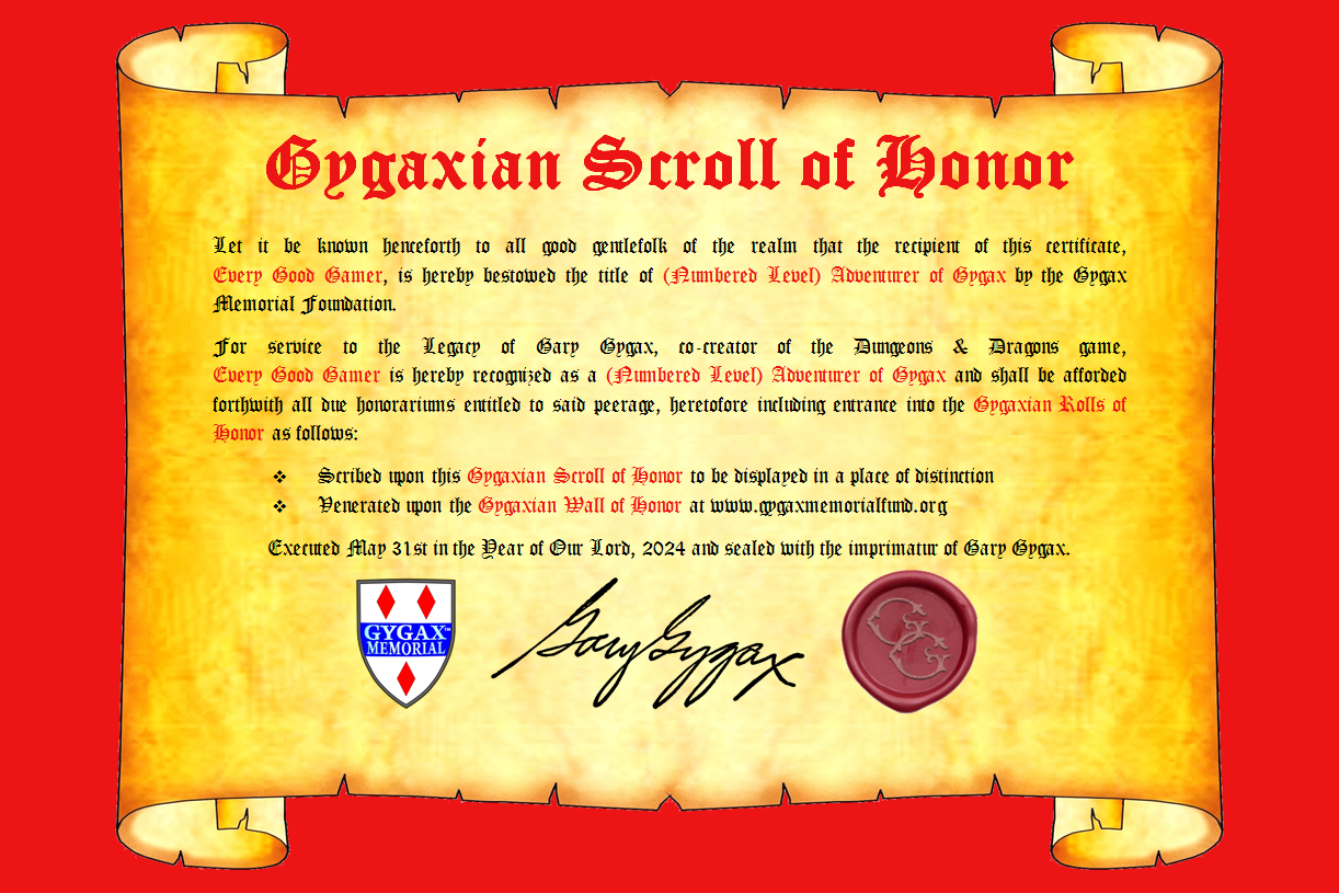 Scroll of Honor — Gygax Memorial Fund, Inc.