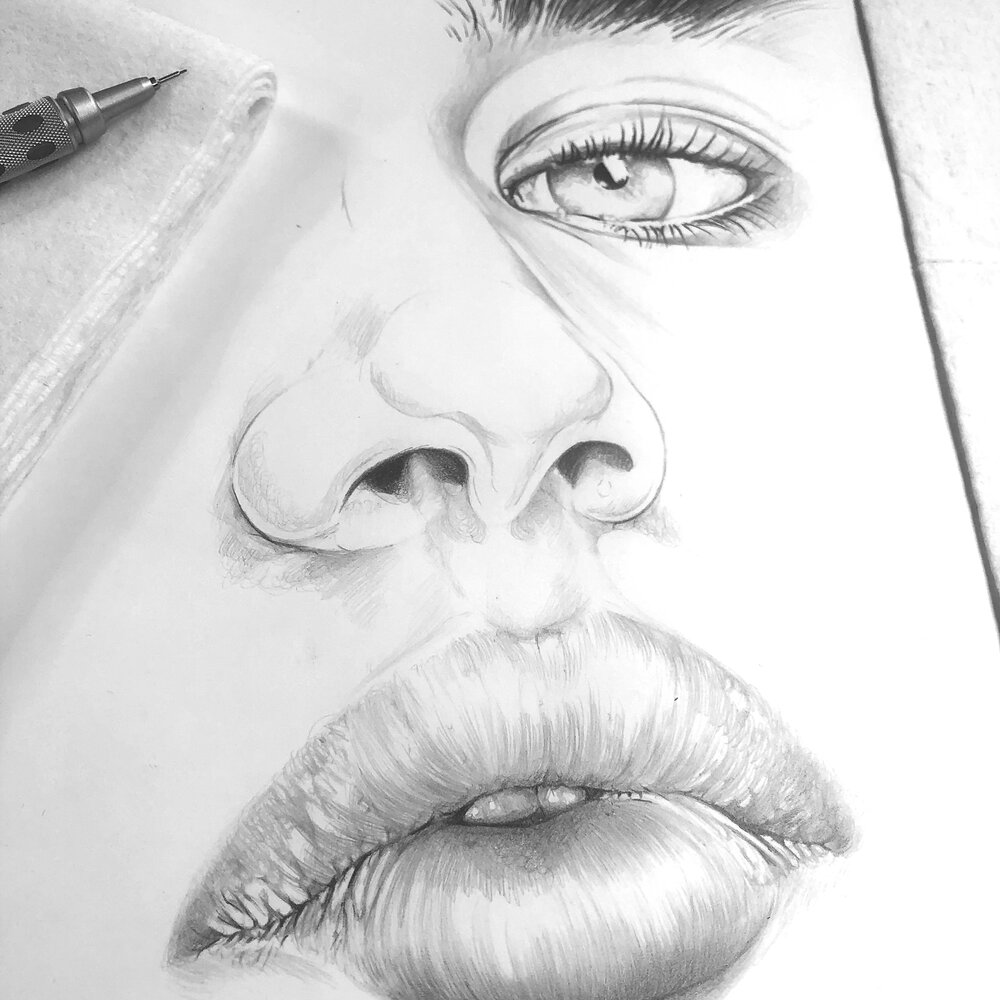 Hyper Realistic Lips Drawing