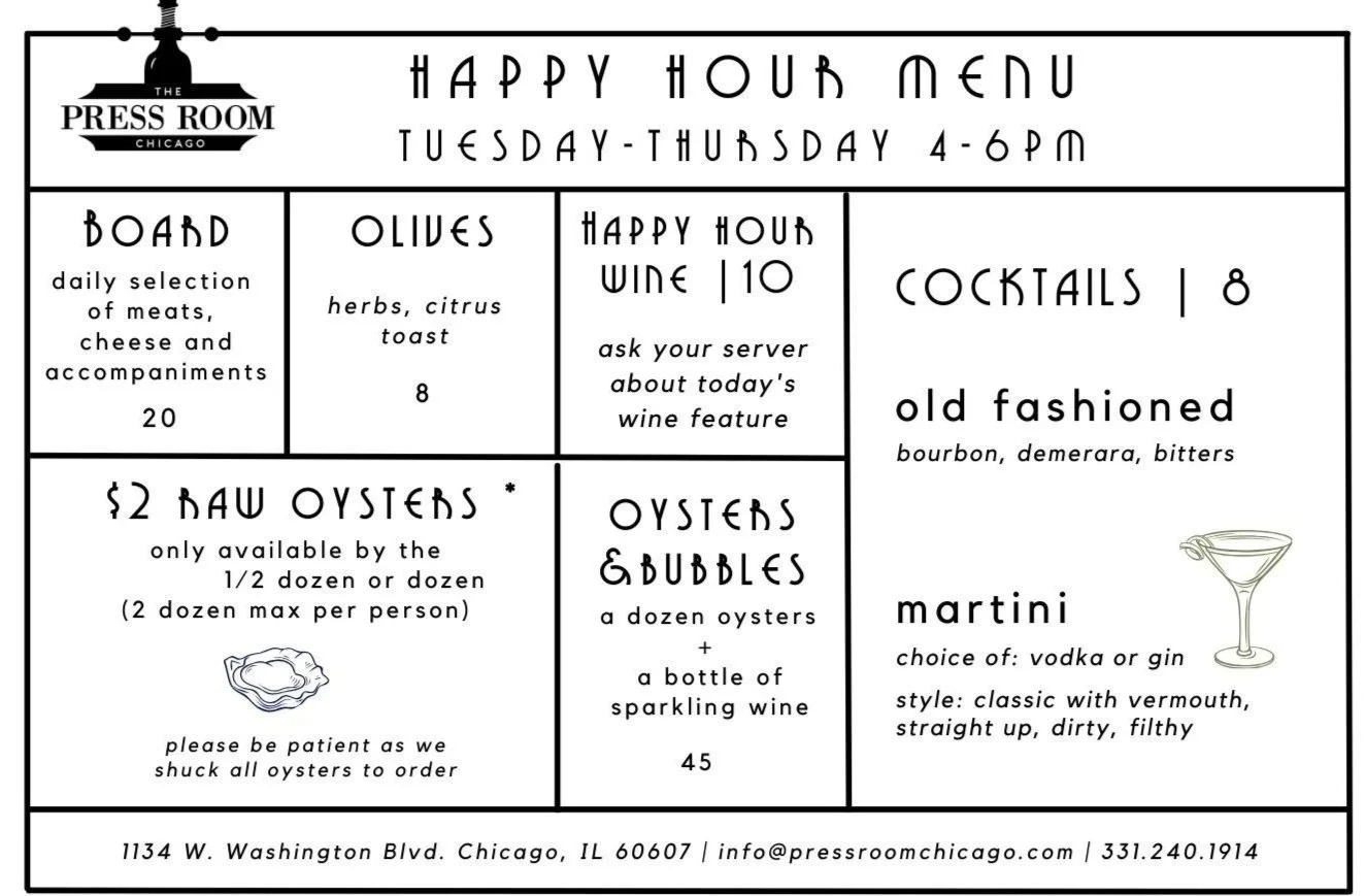 Dinner Menu — The Press Room