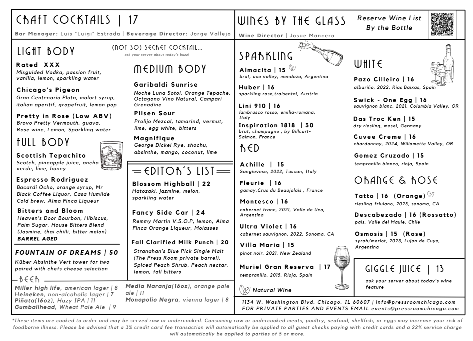 Dinner Menu — The Press Room