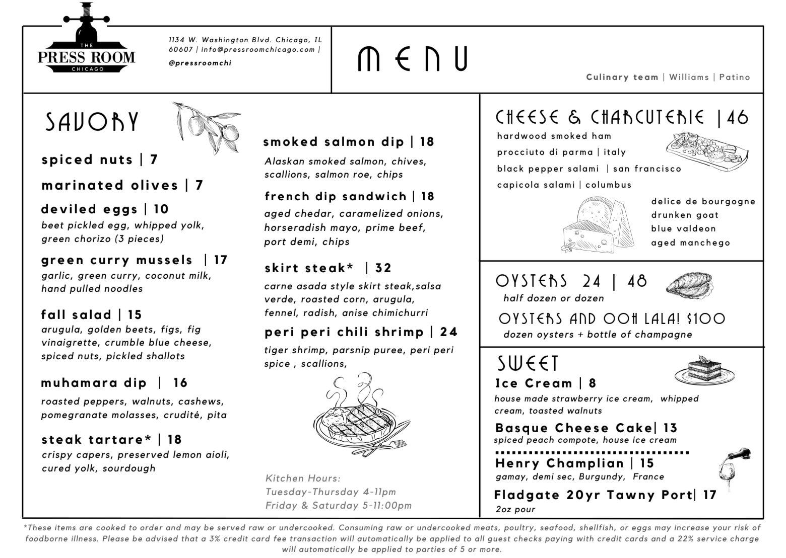 Dinner Menu — The Press Room