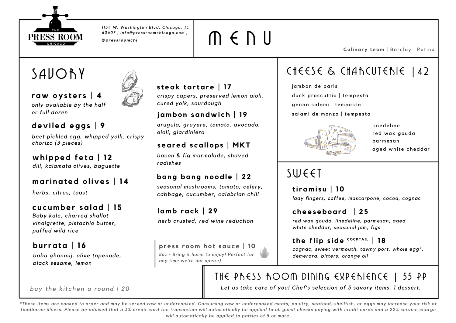 Dinner Menu — The Press Room