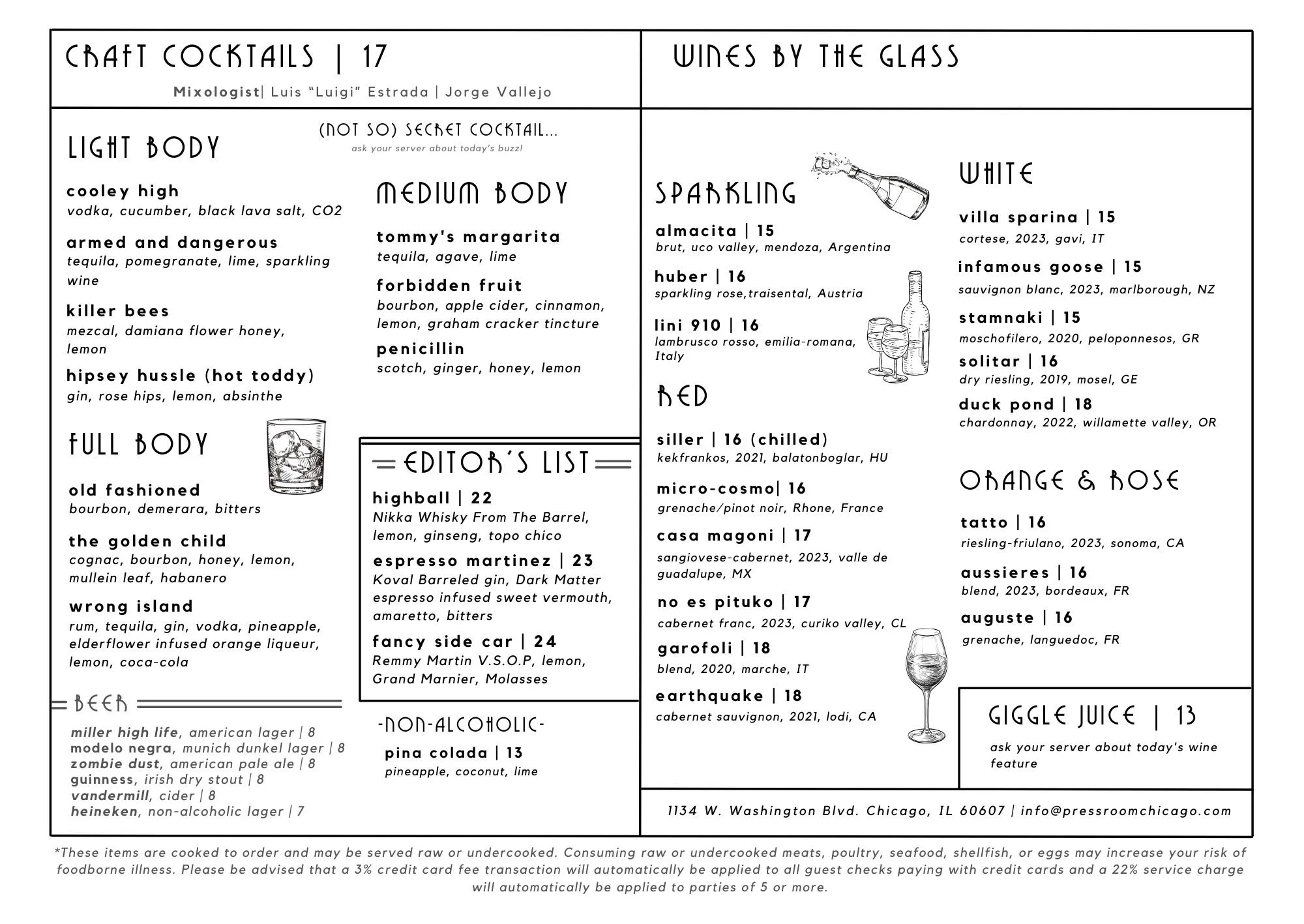 Dinner Menu — The Press Room