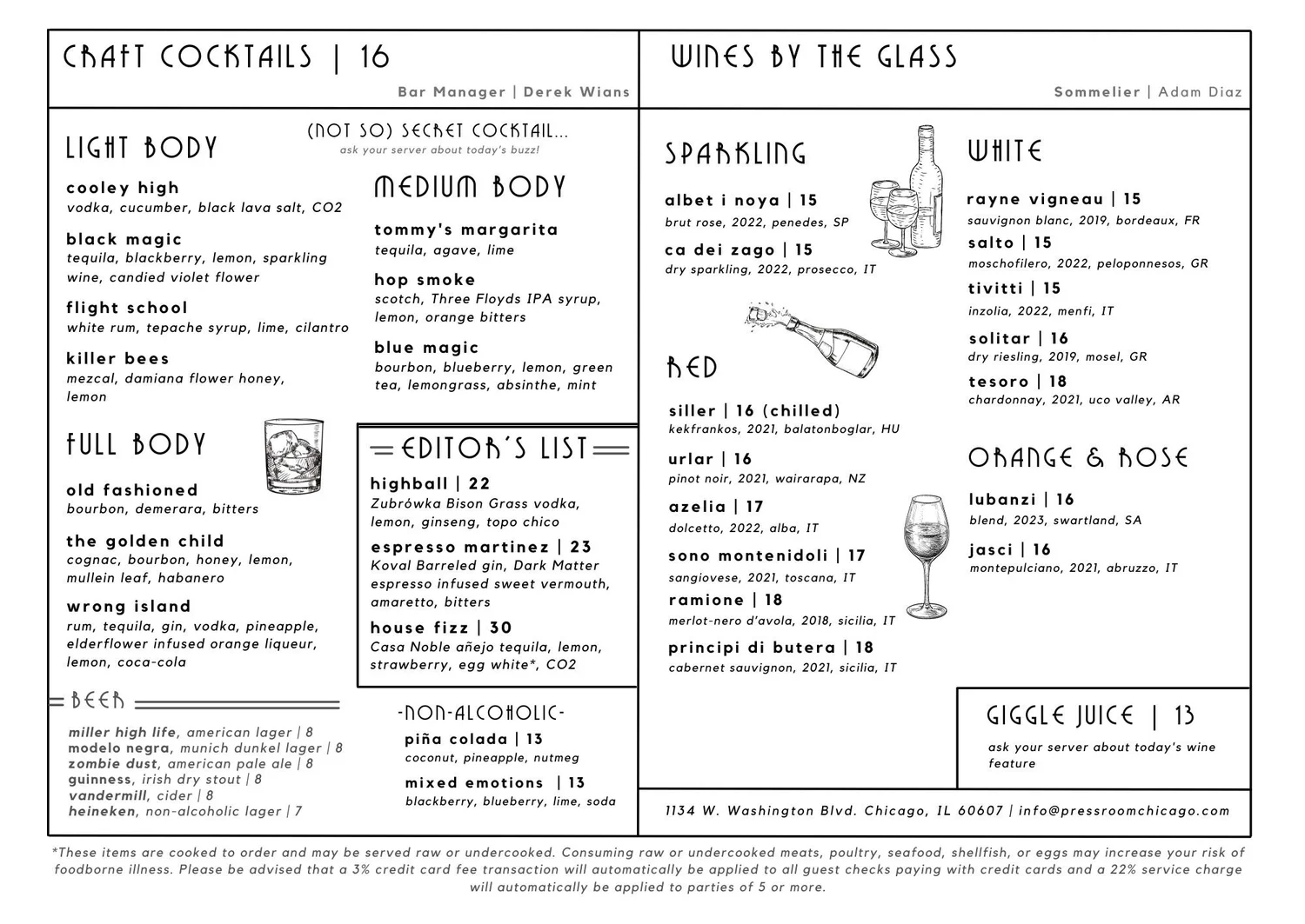 Dinner Menu — The Press Room
