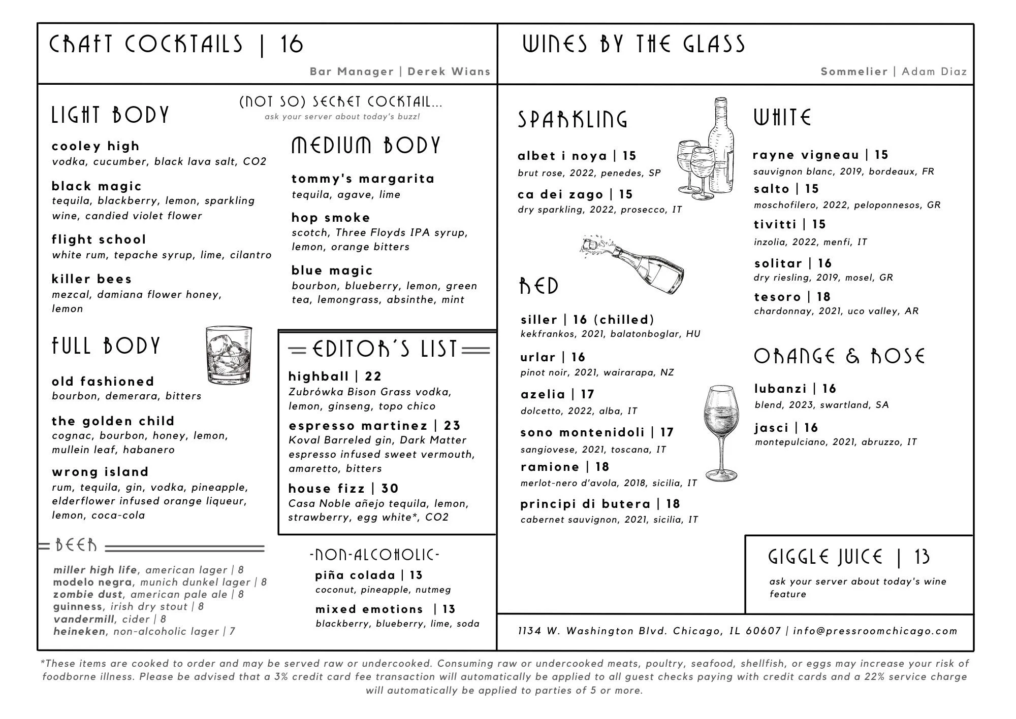 Dinner Menu — The Press Room