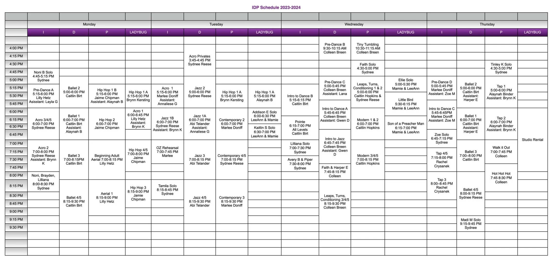 Class Schedule/Descriptions — Imagine Dance Project