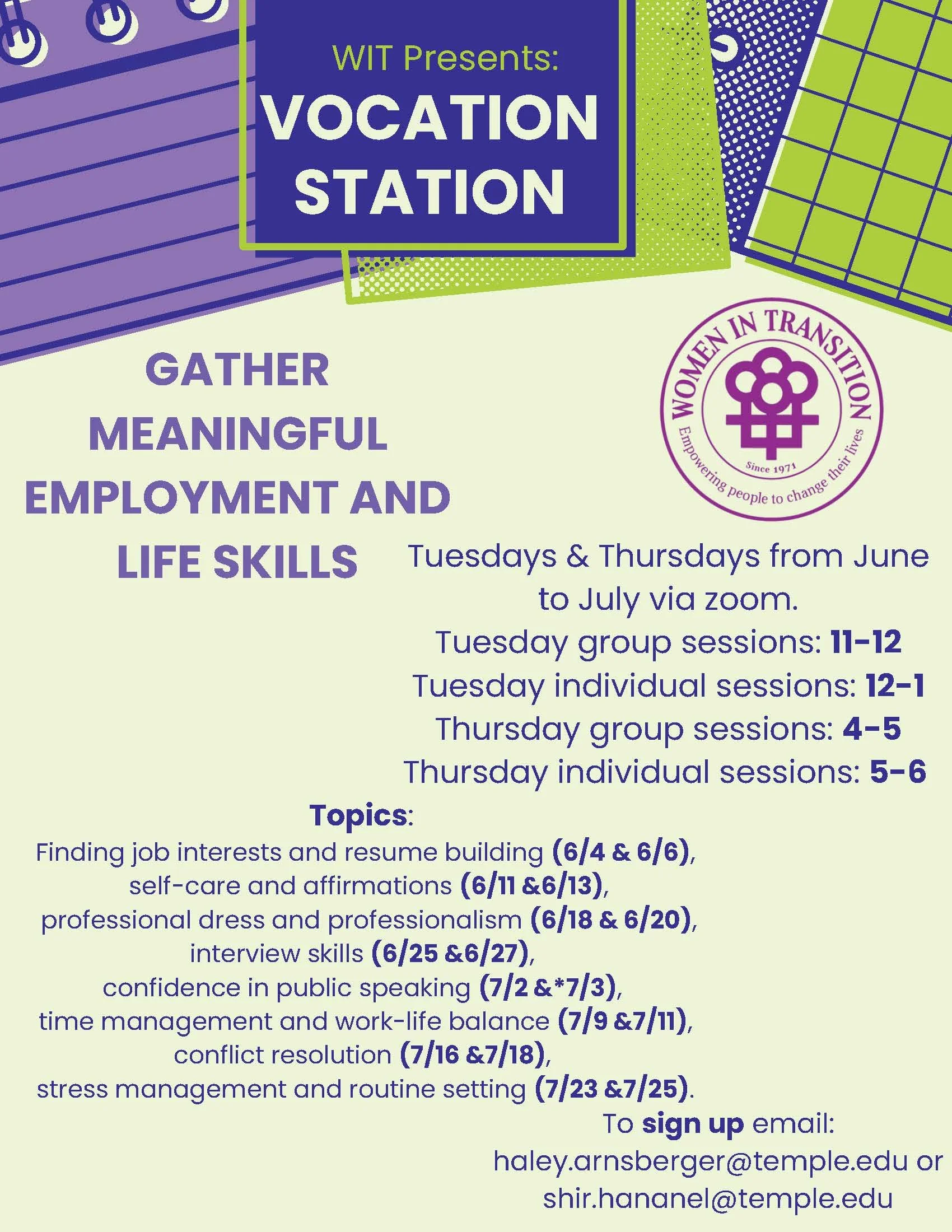 Vocation Station Starts June 4th — Women In Transition