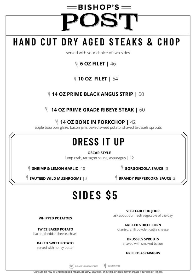 Menu - Bishops Post - American Style Restaurant Chesterfield, MO