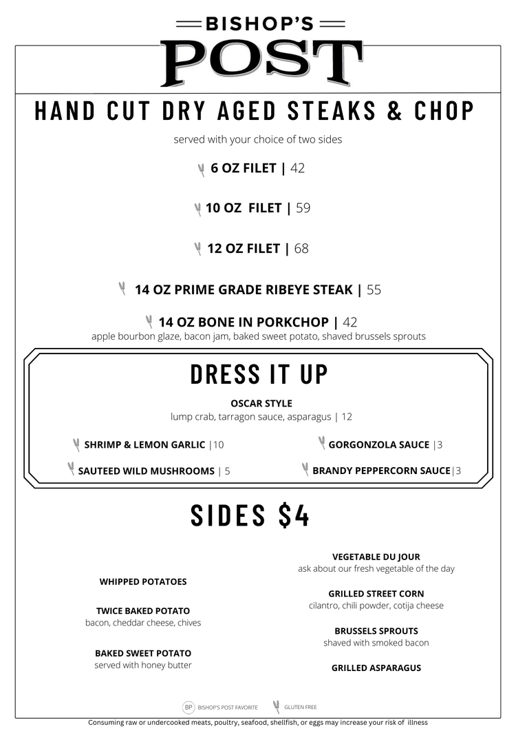 Menu - Bishops Post - American Style Restaurant Chesterfield, MO