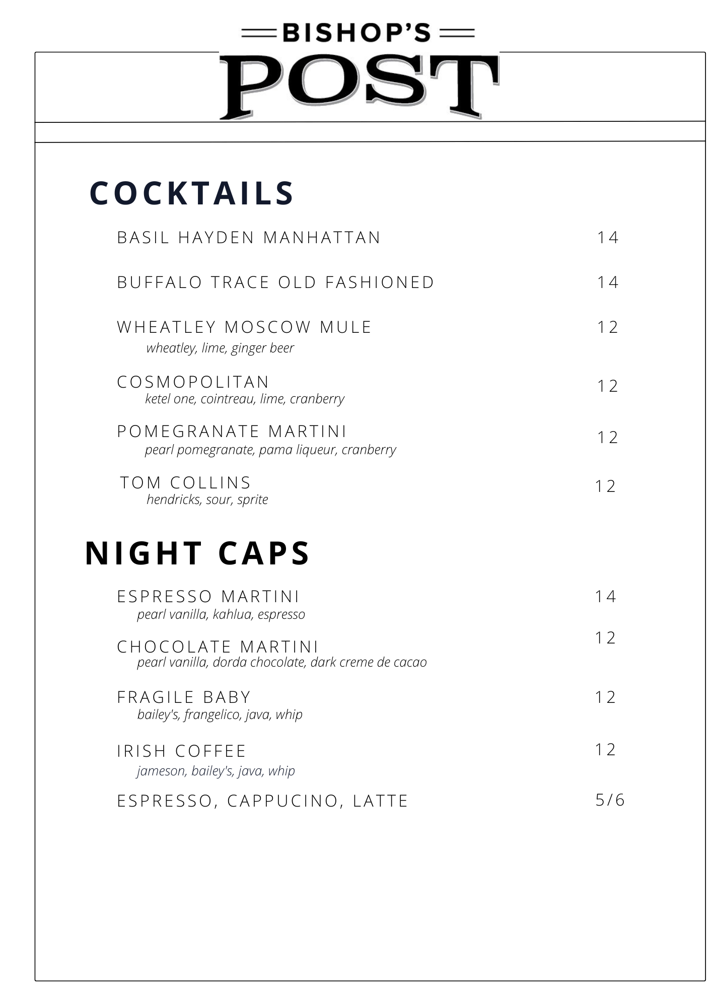 Menu - Bishops Post - American Style Restaurant Chesterfield, MO