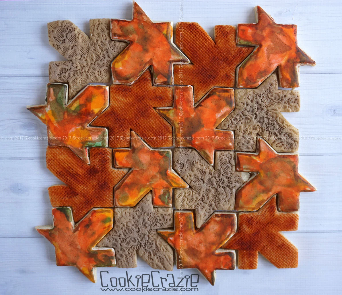 Autumn Leaf Textured Patchwork Quilt Decorated Cookie Collection ...