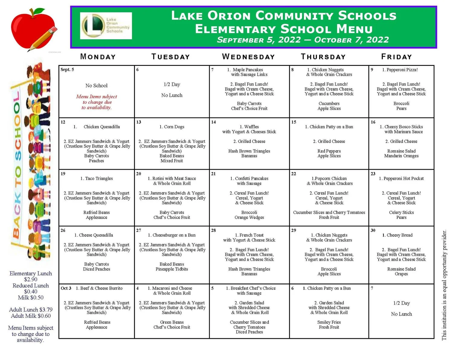 Lunch & Breakfast Menu - September 5 - October 7 2022 — Stadium Drive ...