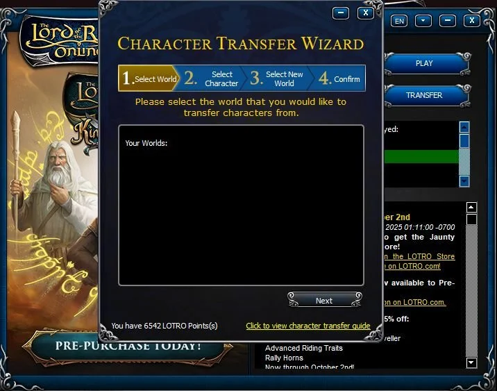 Transfer Interface shows nothing | The Lord of the Rings Online Forums