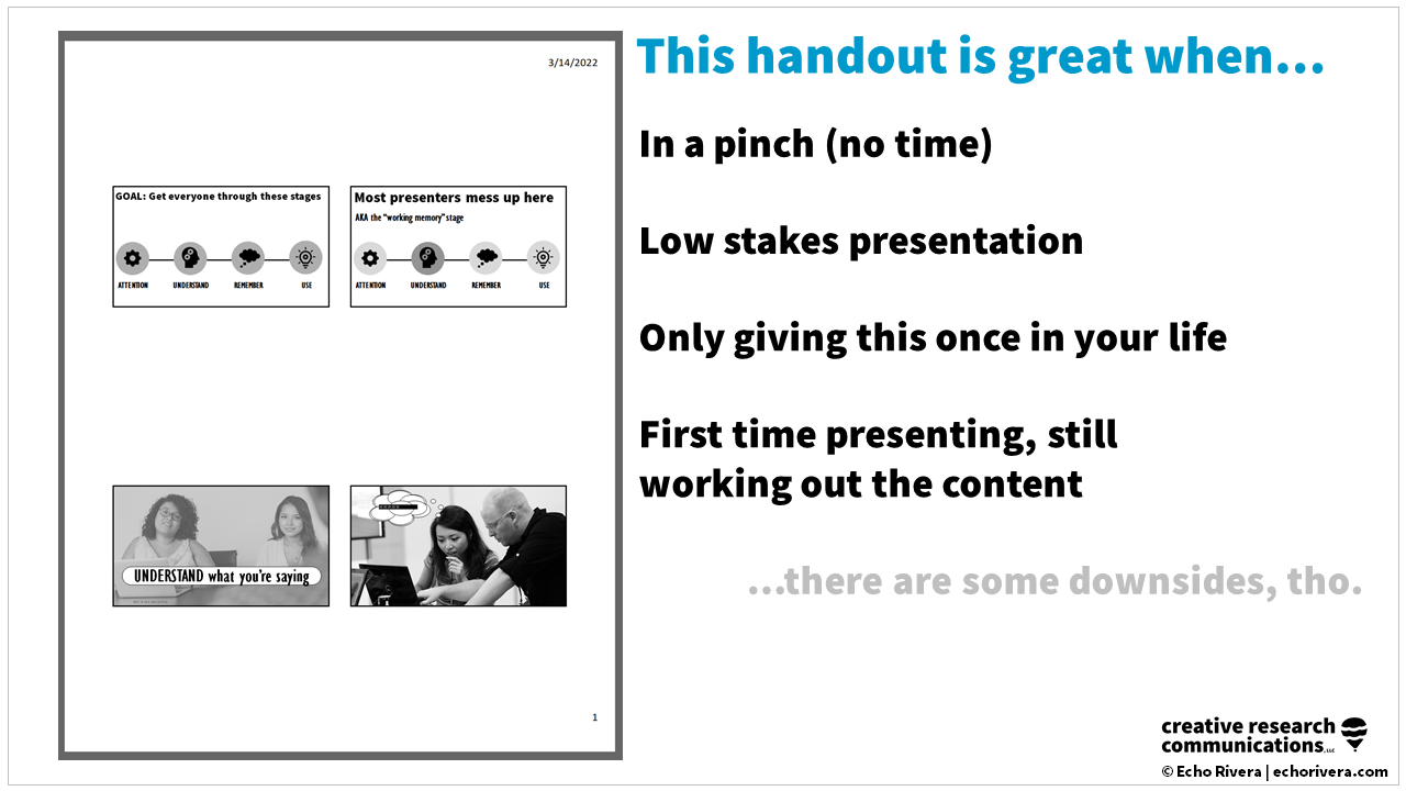 How to create effective presentation handouts for class lectures, conference presentations, and ...