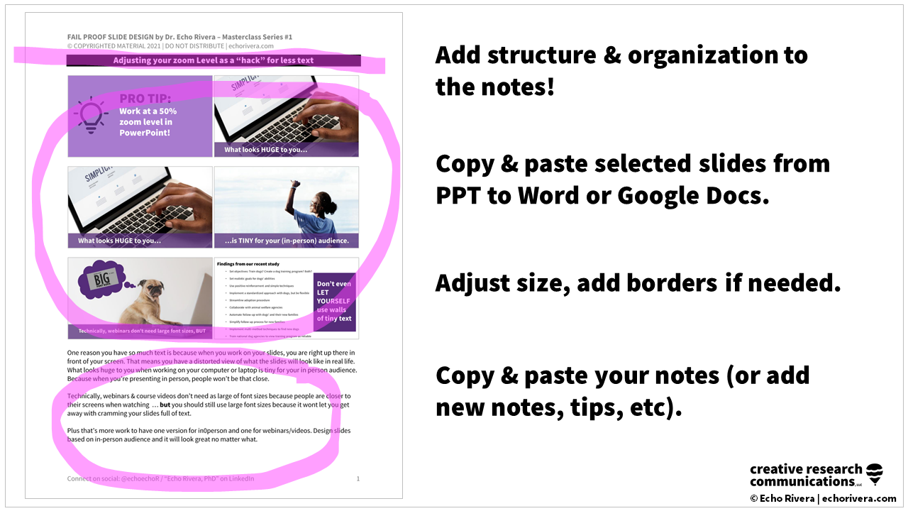 How to create effective presentation handouts for class lectures, conference presentations, and ...