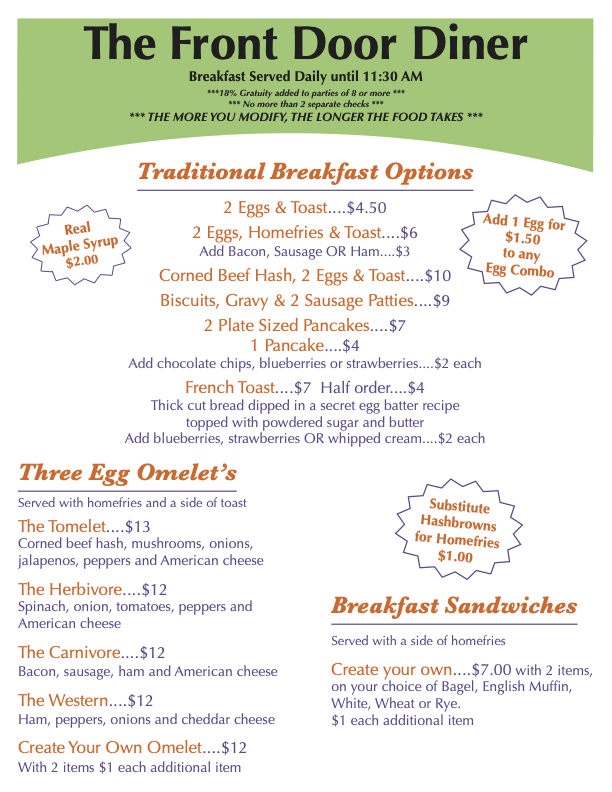 BREAKFAST — Front Door Diner