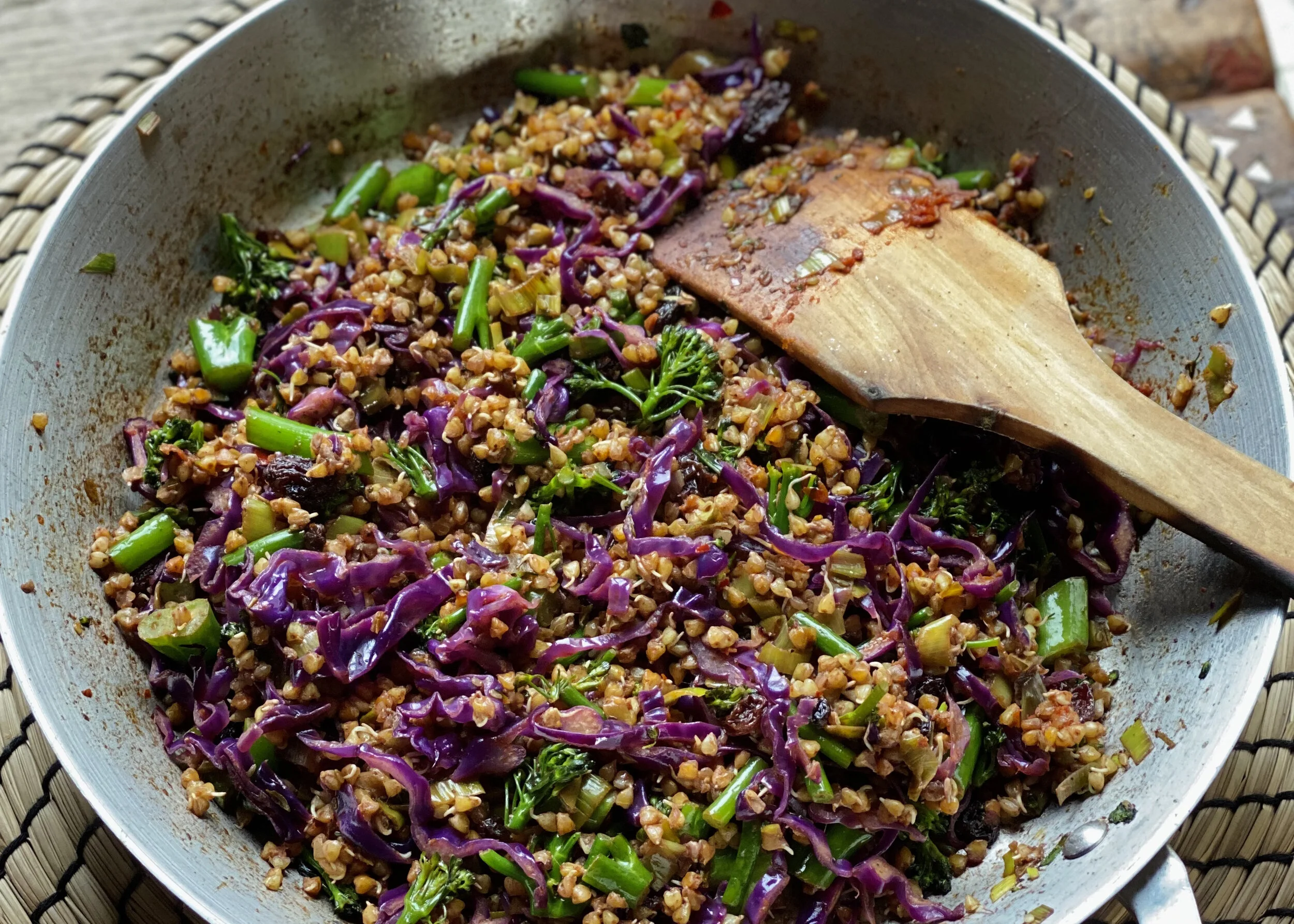 SAUTÉED BUCKWHEAT SPROUT PILAU WITH HARISSA AND ZA’ATAR — Jasmine Hemsley