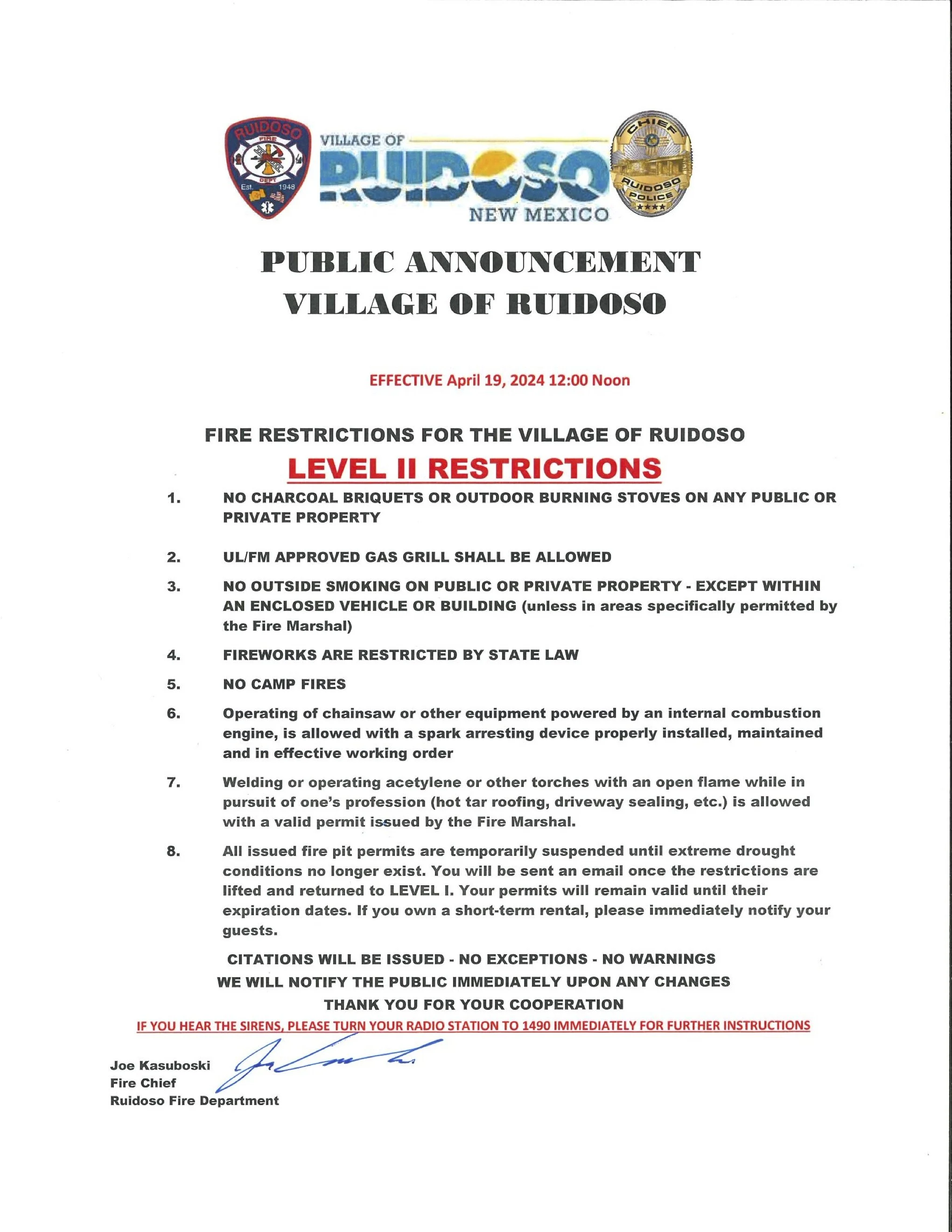 Village of Ruidoso Issues Level II Fire Protections — Ruidoso-NM.gov ...
