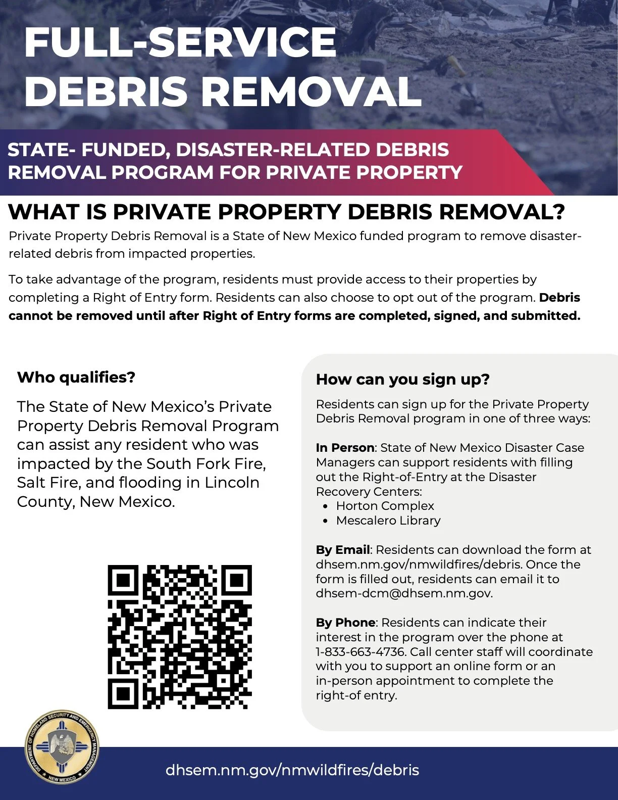 Department of Homeland Security Emergency Management (DHSEM) Private Property Debris Removal ...