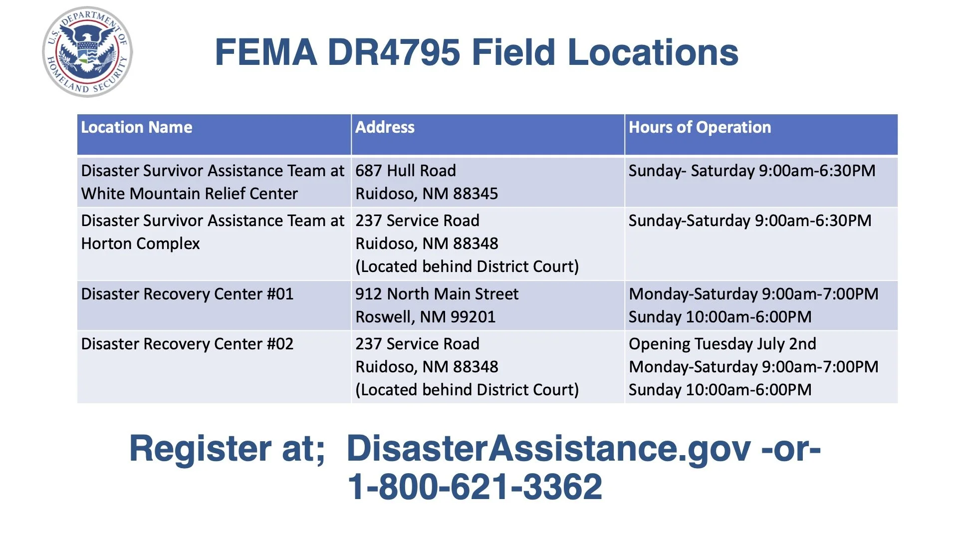 FEMA Disaster Recovery Assistance Centers Open in Ruidoso and Roswell ...