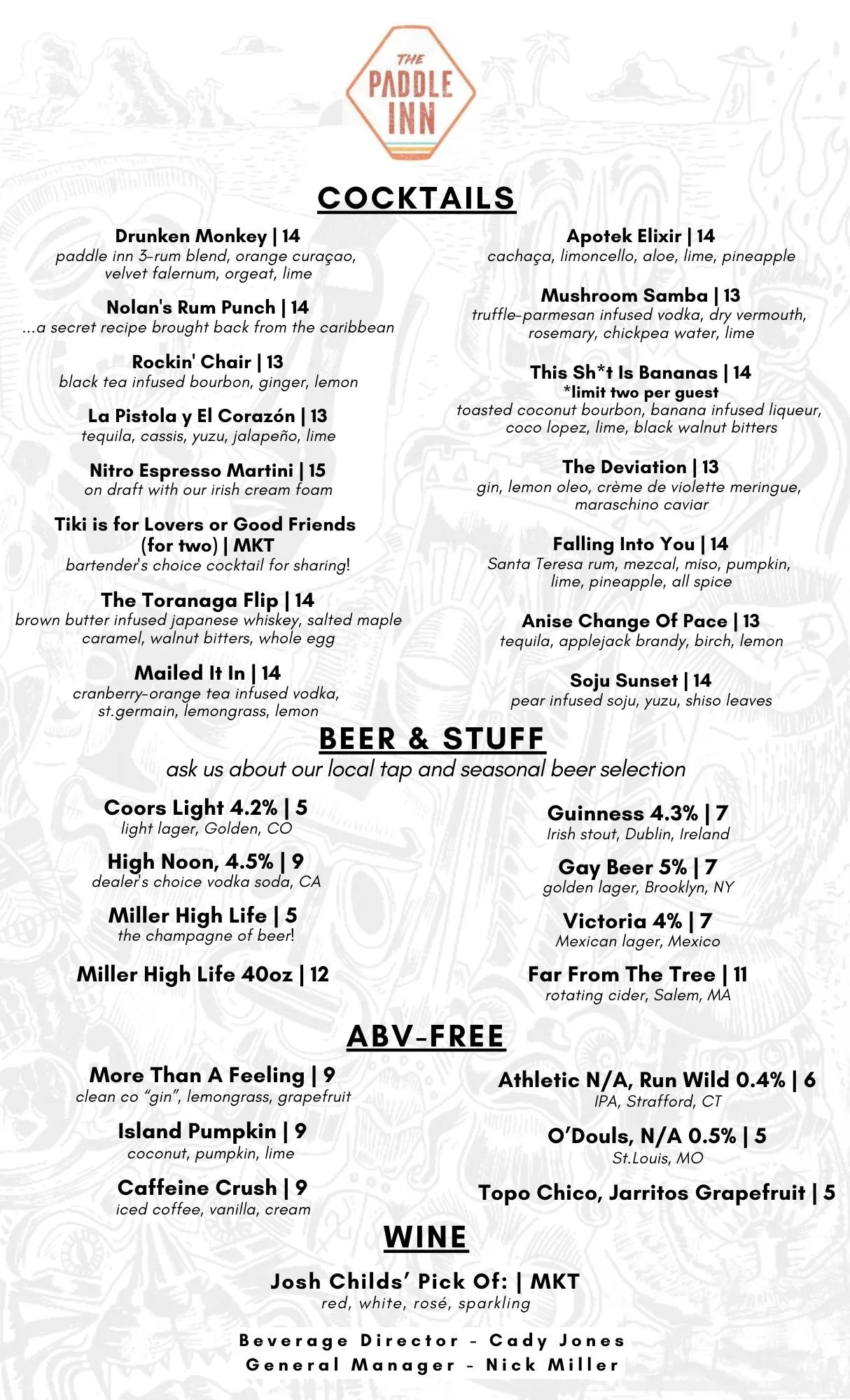 MENUS — The Paddle Inn