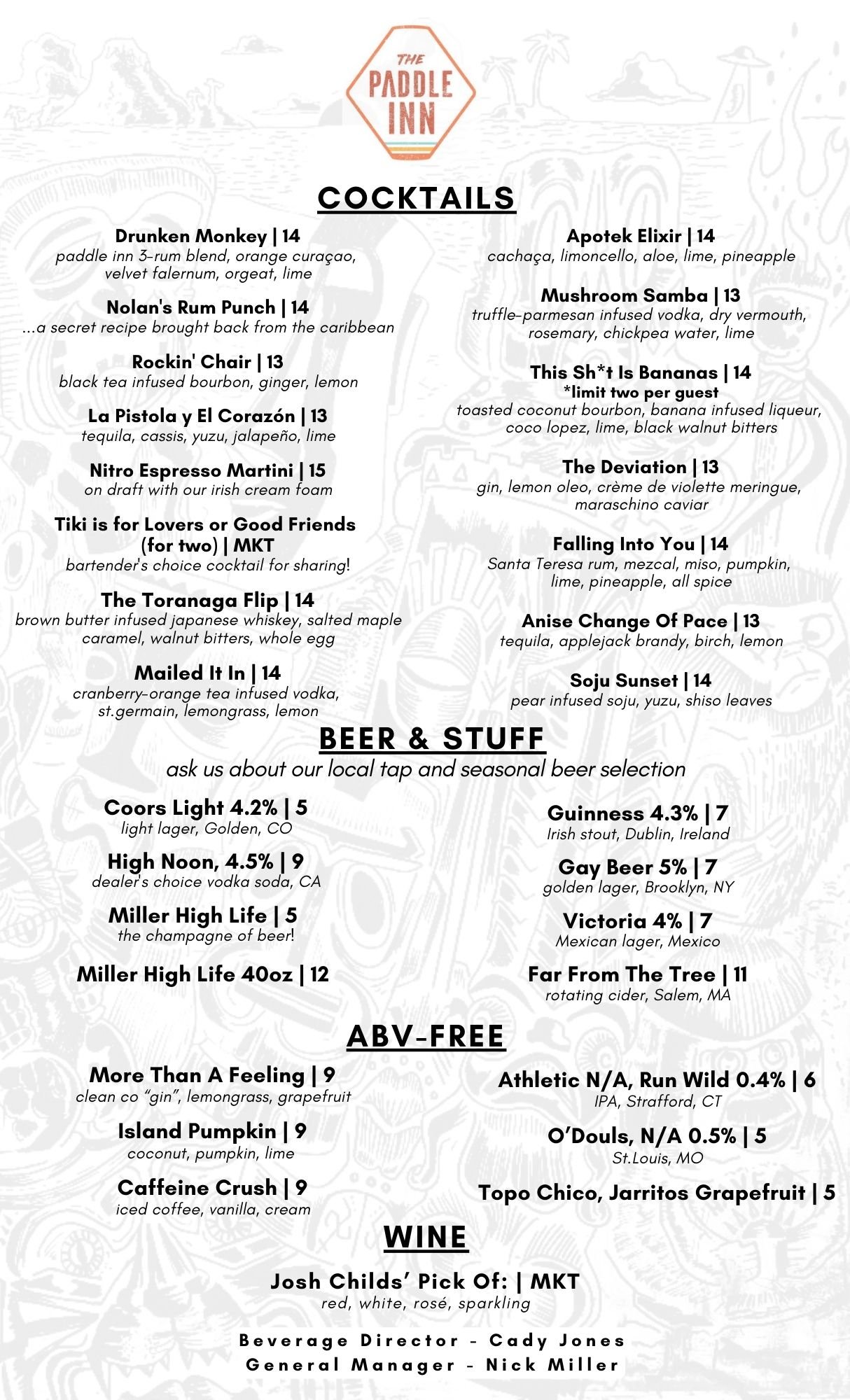 MENUS — The Paddle Inn
